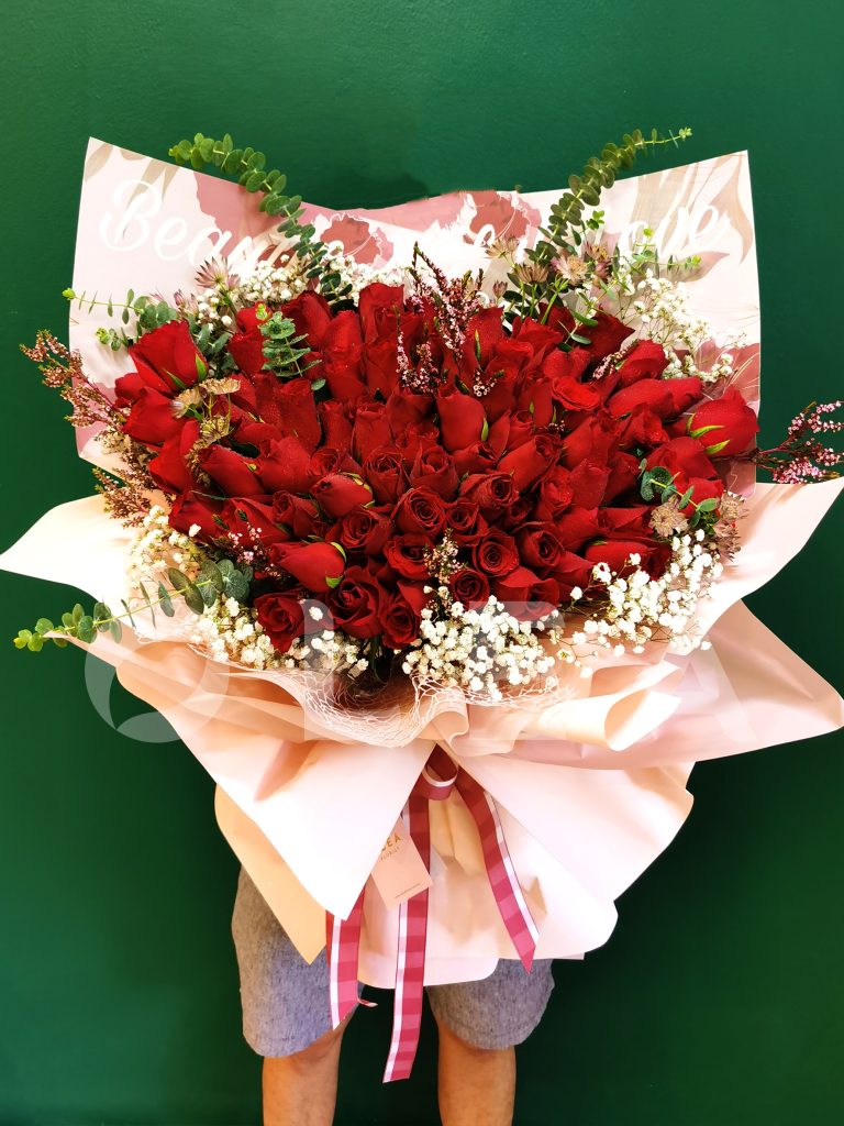 99 Roses Hand Bouquet Delivery KL | Olea Florist Modern Arrangement